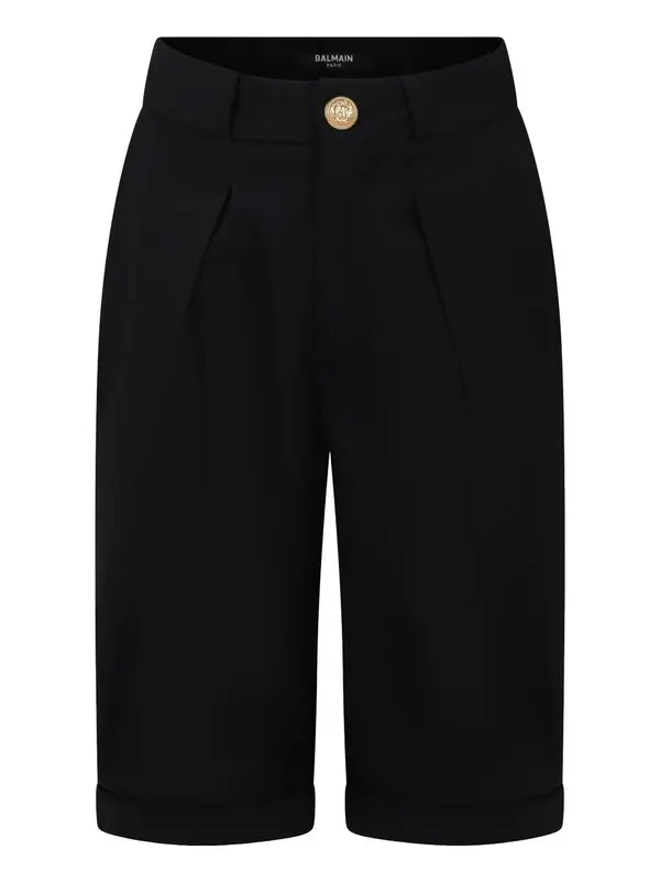 Balmain Pleated Wool Shorts - Black