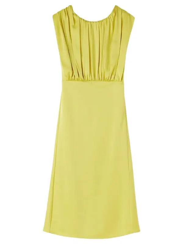 JIL SANDER Gathered Crewneck Sleeveless Dress - Yellow