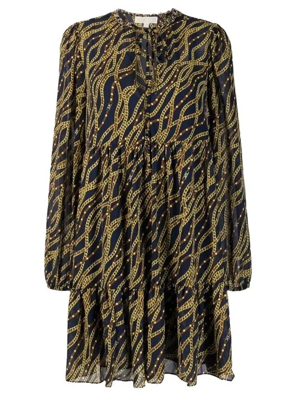 Michael Kors Long Sleeve V-neck Mini Dress - Black