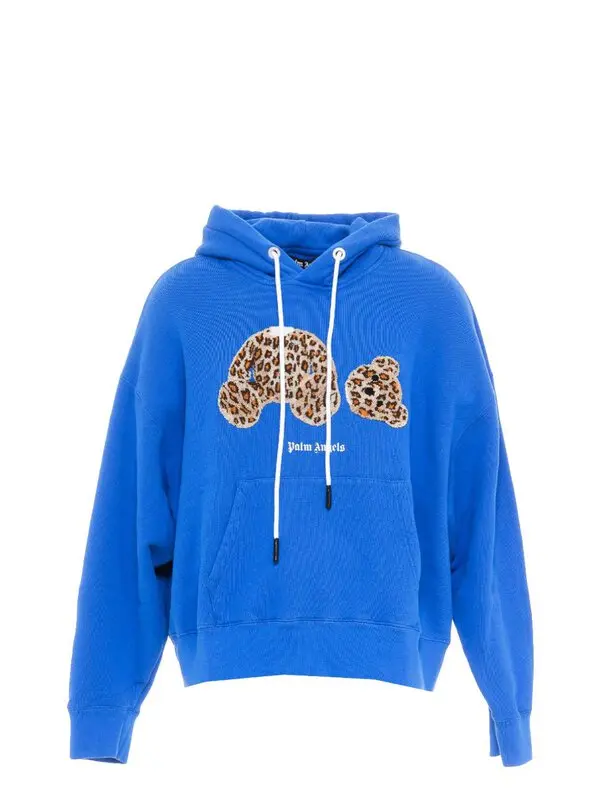 Palm Angels Leopard Drawstring Hoodie - Blue