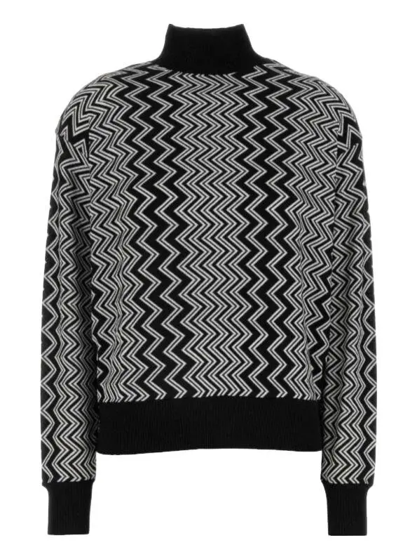 Missoni Zigzag Pattern High Neck Jumper - Black