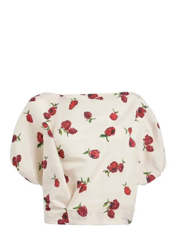 Khaite Printed Boat Neck Short Sleeve Top - White