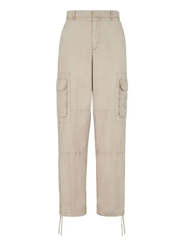 Fendi Beige Cargo Trousers With Embroidered Logo - Nude