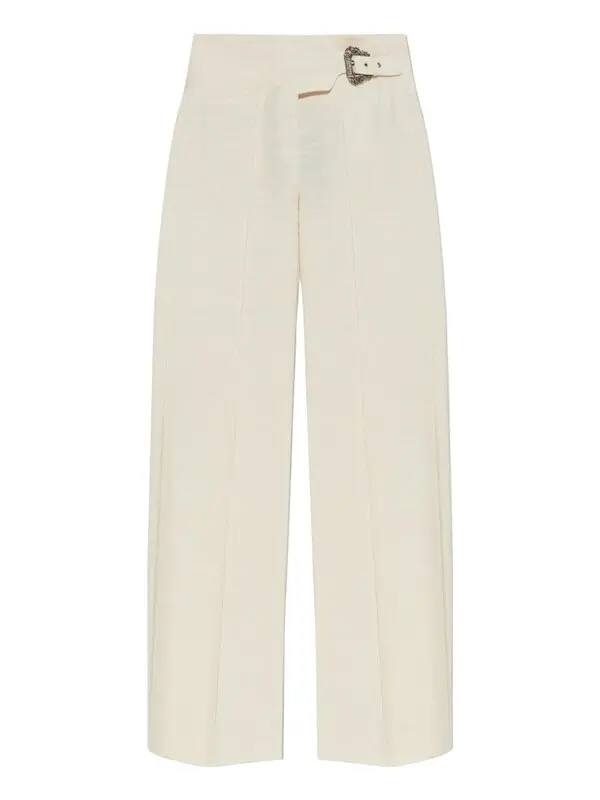 Versace Baroque Buckle High Waist Straight Leg Pants - Cream