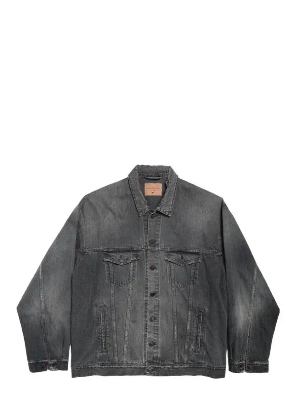 Balenciaga Distressed Denim Jacket With Logo - Black
