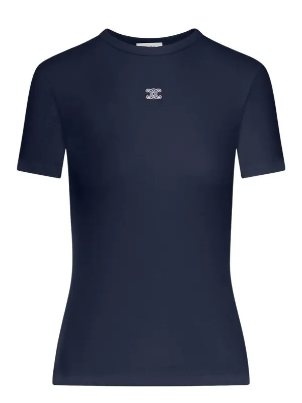 Celine Triomphe Ribbed Cotton Jersey T-shirt - Black