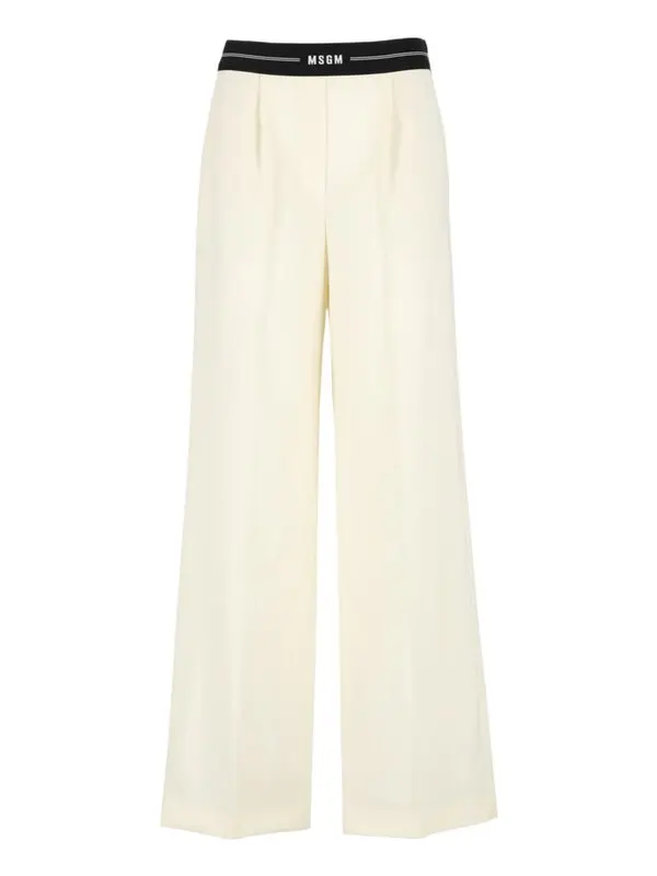 MSGM Wide-leg Logo Waistband Trousers - White