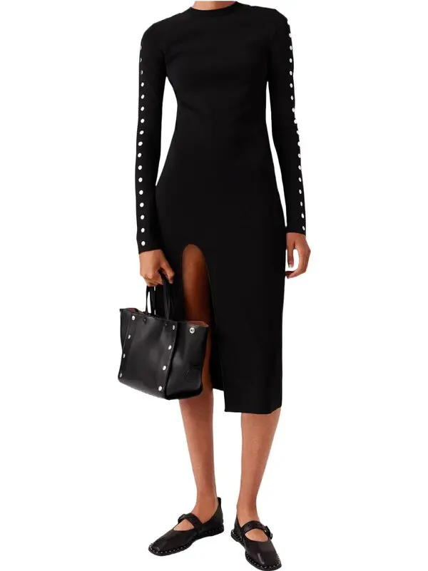 Stella McCartney Long Sleeve Ribbed Slit Dress - Black
