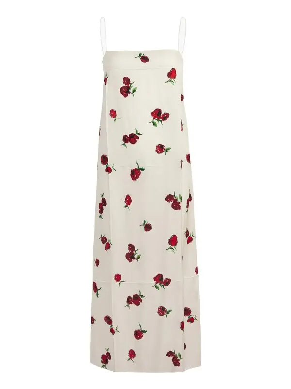 Khaite Cream Raspberry Print Spaghetti Strap Dress - Raspberry/cream