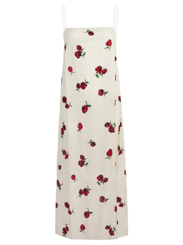 Khaite Cream Raspberry Print Spaghetti Strap Dress - Raspberry/cream