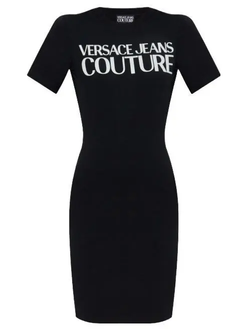 Versace Logo Print T-shirt Dress - Black