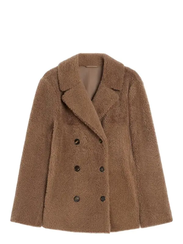 Max Mara Futura Double-breasted Short Coat In Curly Sheepskin - Camel