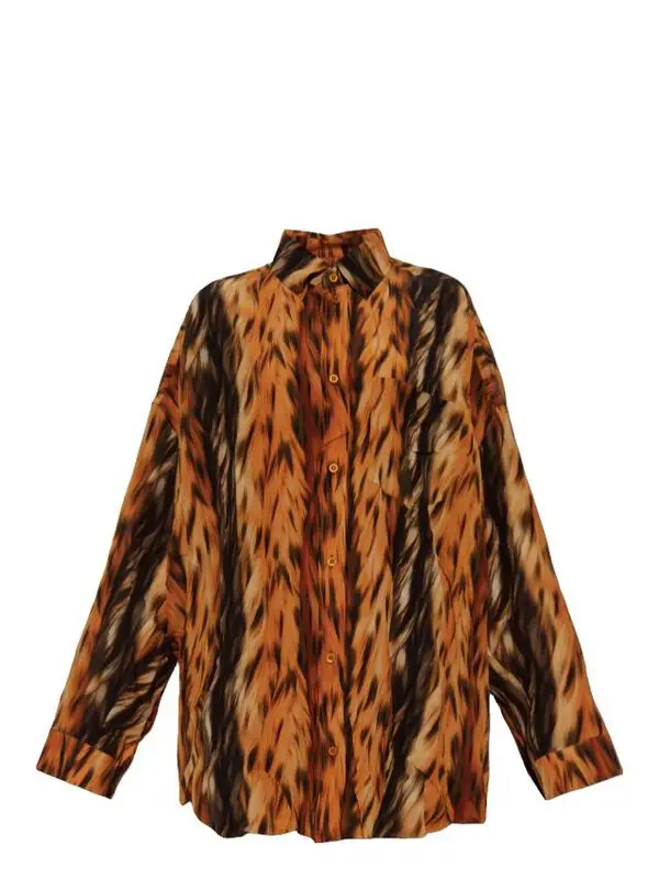 Balenciaga Tiger Print Long Sleeve Shirt - Brown