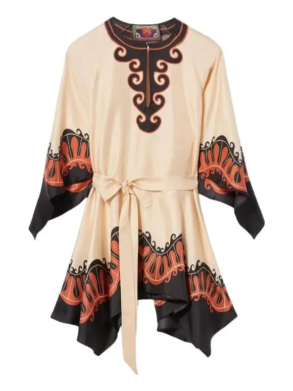 La DoubleJ Belted Printed Midi Dress - Deep Orange