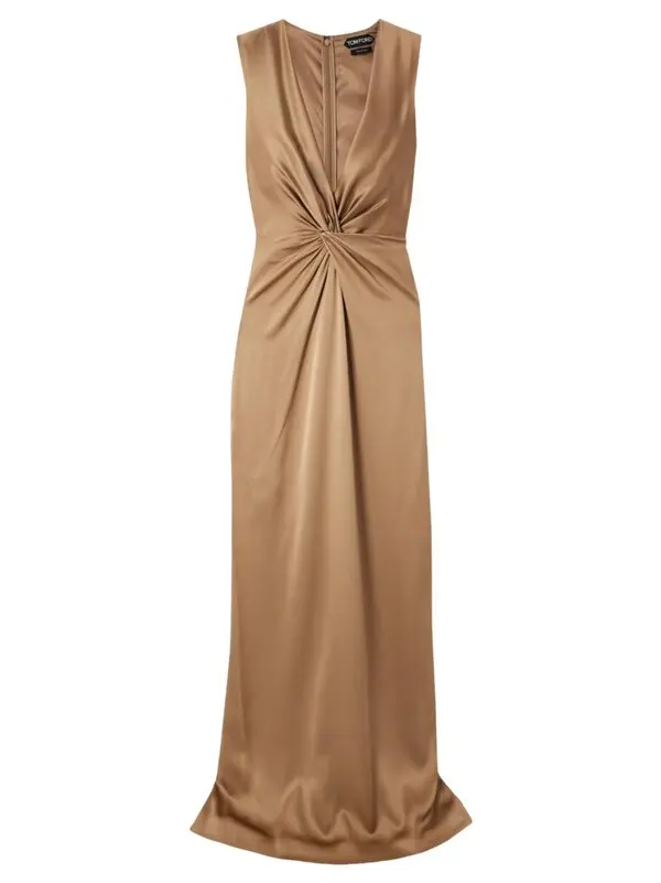 TOM FORD Ruched Silk Satin Evening Dress - Brown