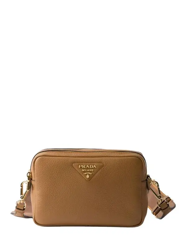 Prada Logo Detailed Zipped Crossbody Bag - Brown