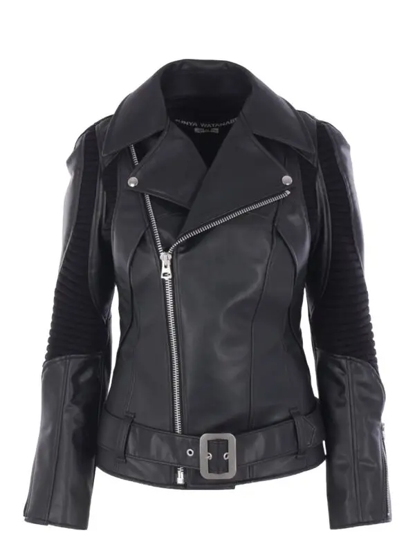 Junya Watanabe Asymmetrical Zip-up Leather Jacket With Belt - Black