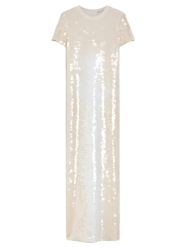 Sportmax Ranghi Sequin Embellished Crewneck Maxi Dress - Optical White