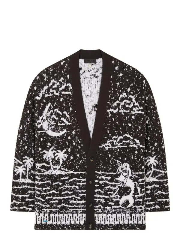 Alanui Ocean Whispers Graphic Cardigan - Coffee White Pearl