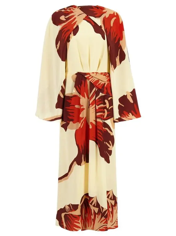 Johanna Ortiz Floral Print Midi Dress - Beige, Burgundy, Red, Pink