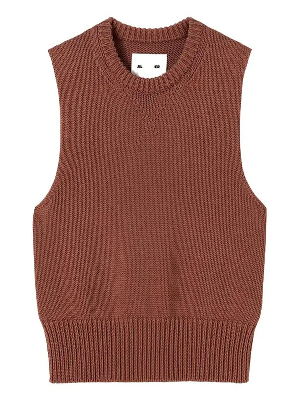 JIL SANDER Crew Neck Logo Vest - Brown