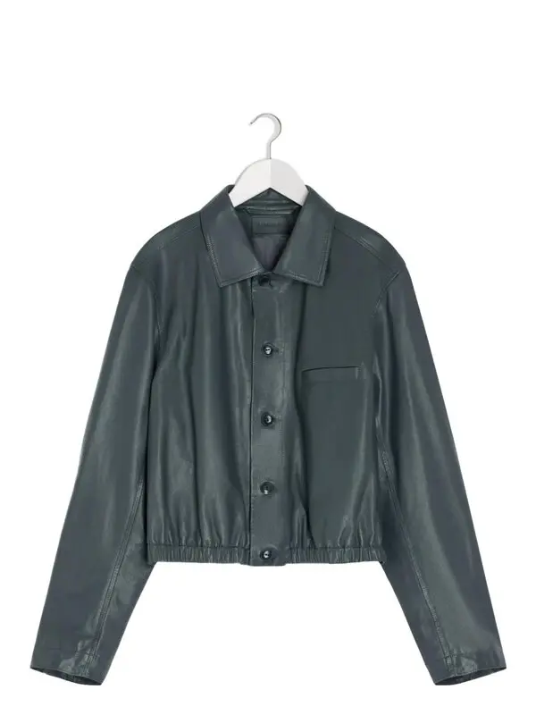 LEMAIRE Buttoned-up Elasticated Leather Jacket - Steel Gray