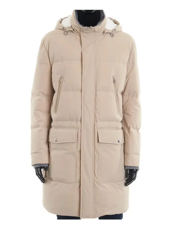 Brunello Cucinelli Long-sleeved Hooded Down Coat - Nude