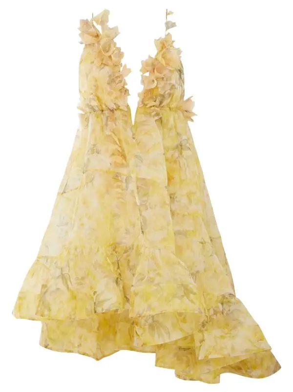 Zimmermann Asymmetric Printed Dress - Nude