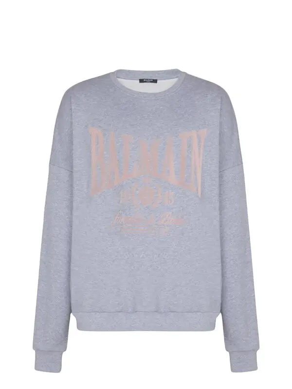 Balmain Cotton Sweatshirt With Flocked Logo - Grey
