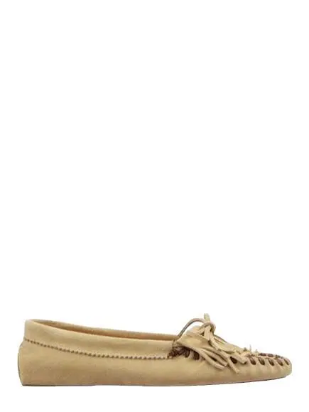 Paris Texas Suede Fringed Moccasins - Ecru