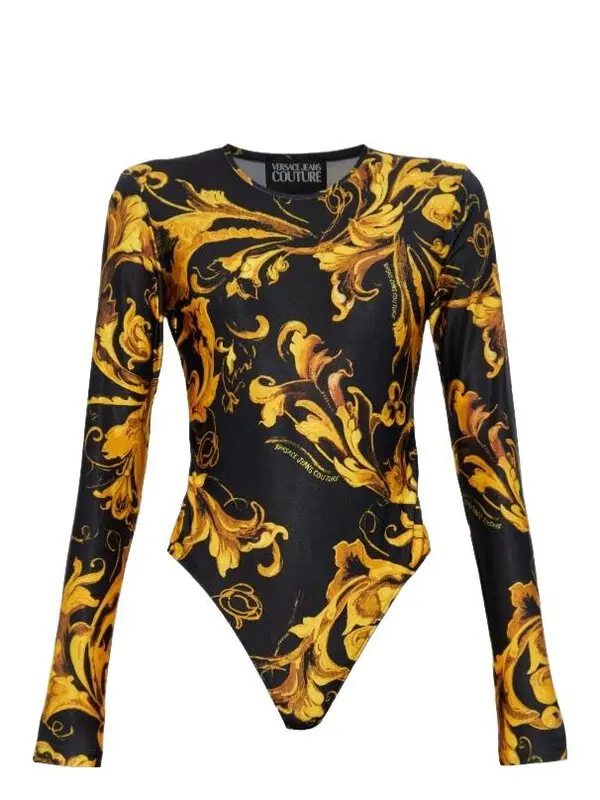 Versace Barocco Print Long Sleeve Bodysuit - Black