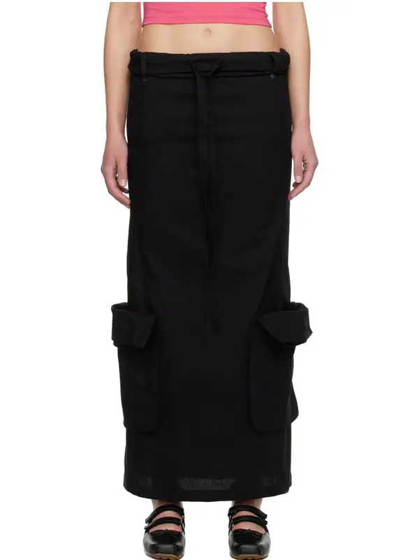 OPEN YY Canvas Cargo Skirt With Lace-up Detail - Black
