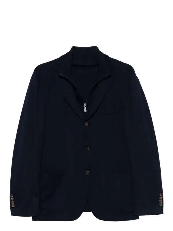 Eleventy Layered Suit Jacket With Zip And Button Front - Blu