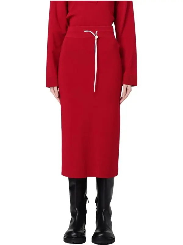 Patrizia Pepe Knitted Midi Skirt With Drawstring And Back Slit - Red