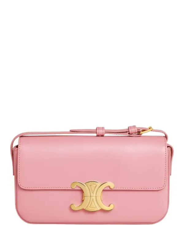 Celine Claude Shoulder Bag In Shiny Calfskin - Pink