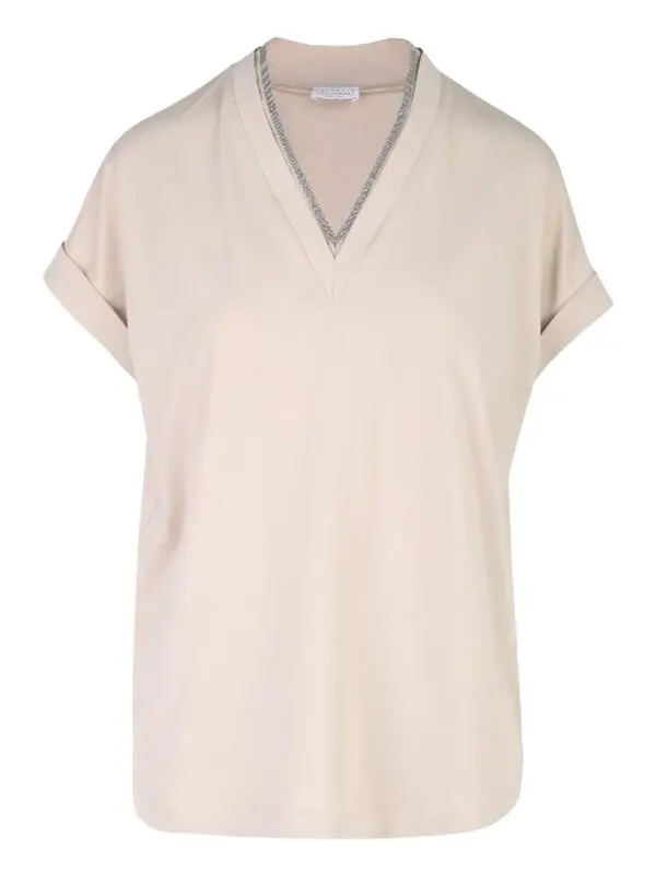 Brunello Cucinelli V-neck Short-sleeve T-shirt - Nude