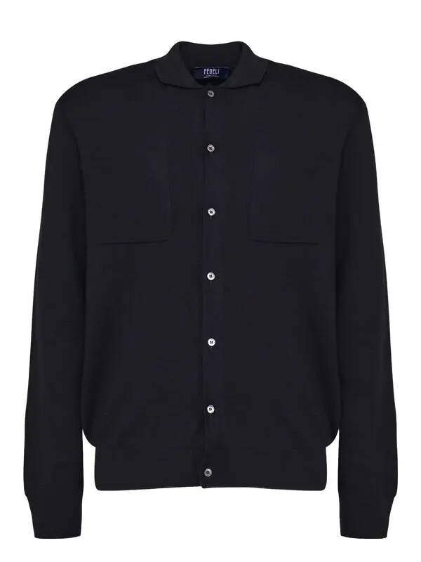 Fedeli Button-up Cardigan Sweater With Lapels - Black