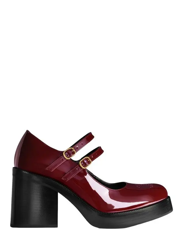 Celine Mary Jane Shoes In Patent Calfskin - Deep Burgundy Red