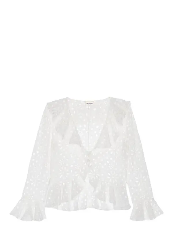 Saint Laurent Embroidered Cut-out Long-sleeved Blouse - No