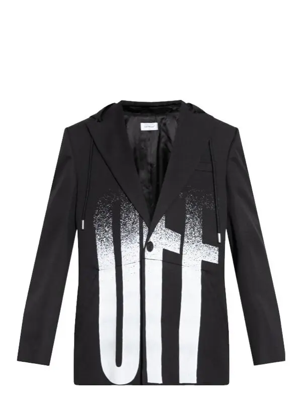 Off-White Logo Printed Hooded Jacket - Black