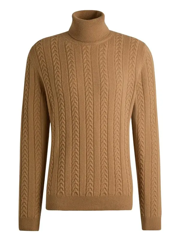 Hugo Boss Eribo High-neck Cable Knit Sweater - Beige