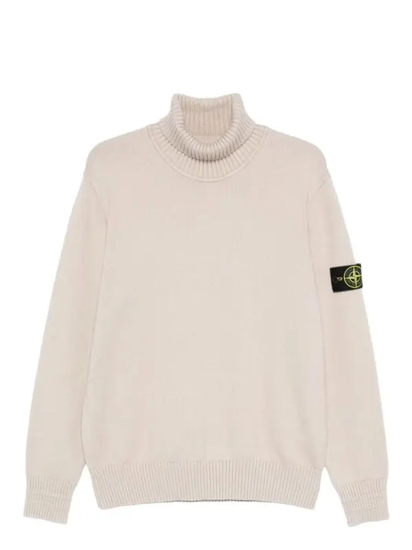 Stone Island Logo Patch Roll Neck Jumper - Gypsum Color