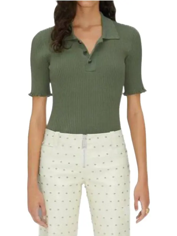 Bottega Veneta Ribbed-knit Polo Top - Green