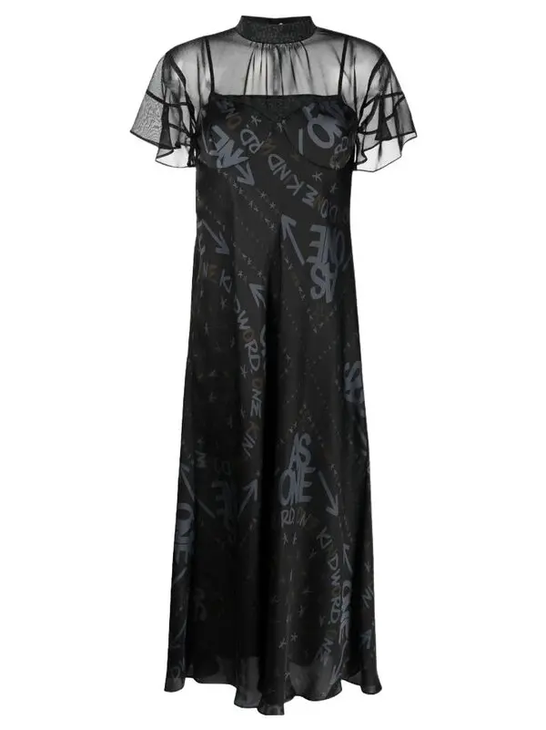Sacai X Eric Haze Logo Print Dress - Black