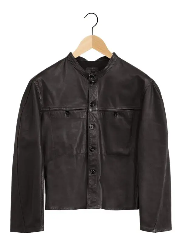 LEMAIRE Curved Sleeve Leather Jacket - Dark Brown