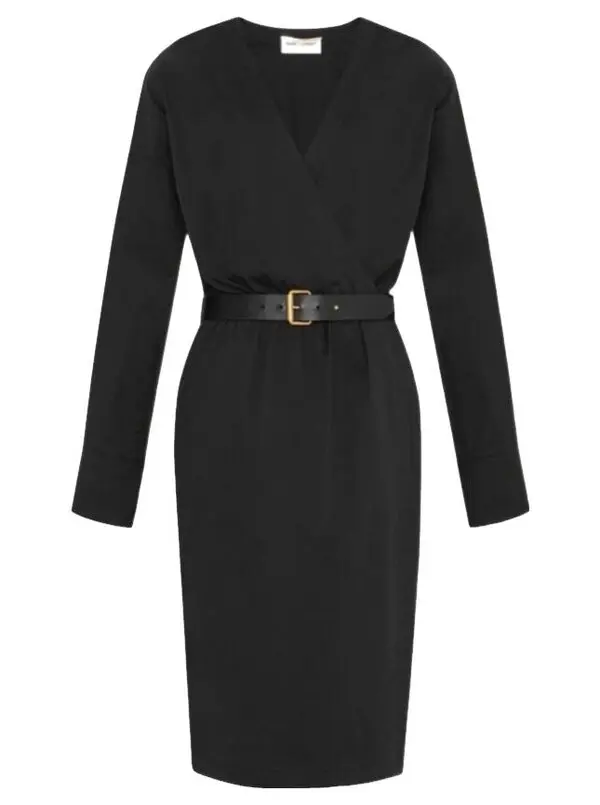 Saint Laurent Belted Wrap Dress - Black