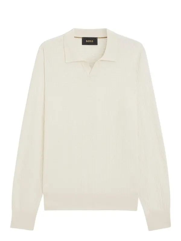 Hugo Boss Boss Textured V-neck Knitted Sweater - Natural Color