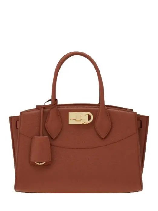 FERRAGAMO Gancini Top Handle Shoulder Bag - Cognac