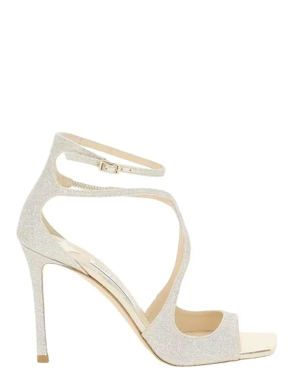 JIMMY CHOO Azia 95mm Glitter Sandals - White