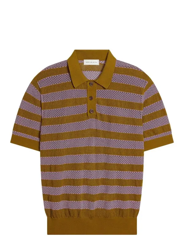 Dries Van Noten Striped Short-sleeved Polo Shirt - Olive